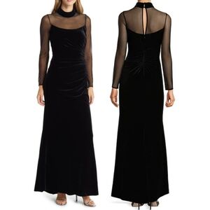 Eliza J | Dresses | Eliza J Illusion Mock Neckline Mesh Stretch Velvet ...